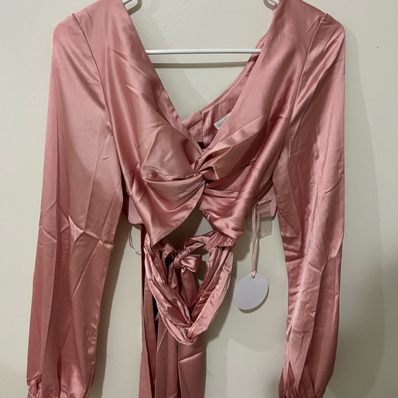 Tops | Satin Pink Twist Top | Poshmark